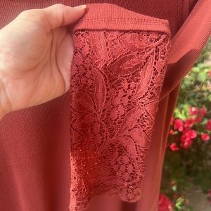 Knox Rose | Tops | Knox Rose Rust Color Long Sleeve Tshirt With Lace ...